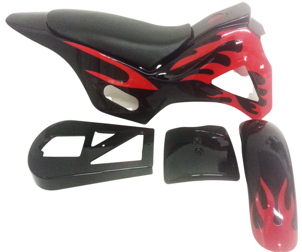 FMD16 RED / BLACK 49CC MINI DIRT BIKE FAIRINGS PLASTICS BODY NUMBER BO ...